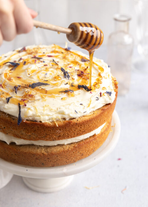 London Fog Cake with Honey Cream Cheese Frosting - Broma Bakery