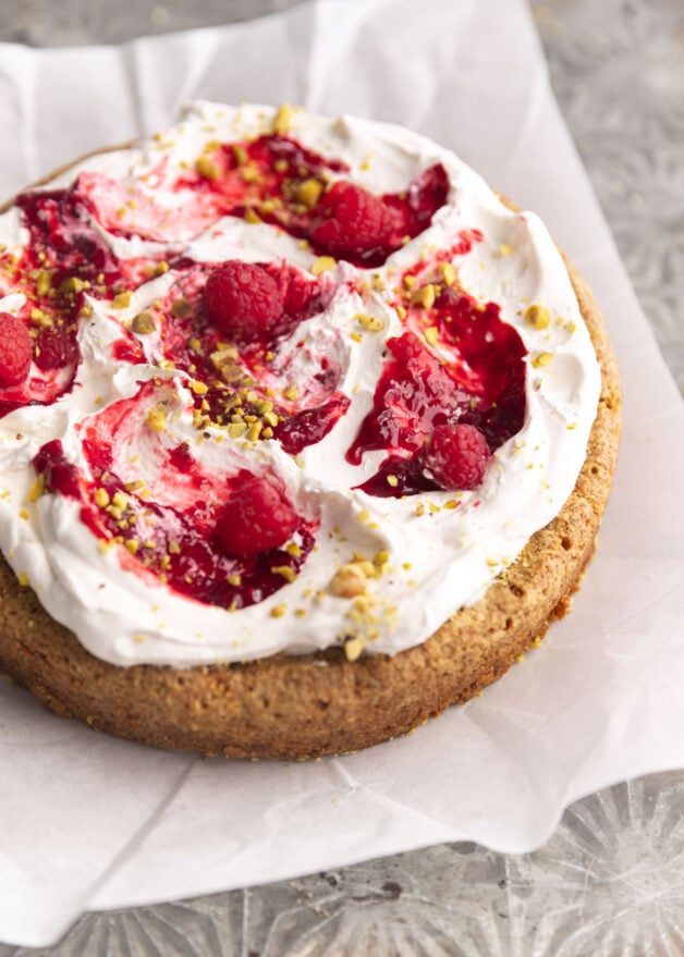 Raspberry Pistachio Olive Oil Cake - Broma Bakery
