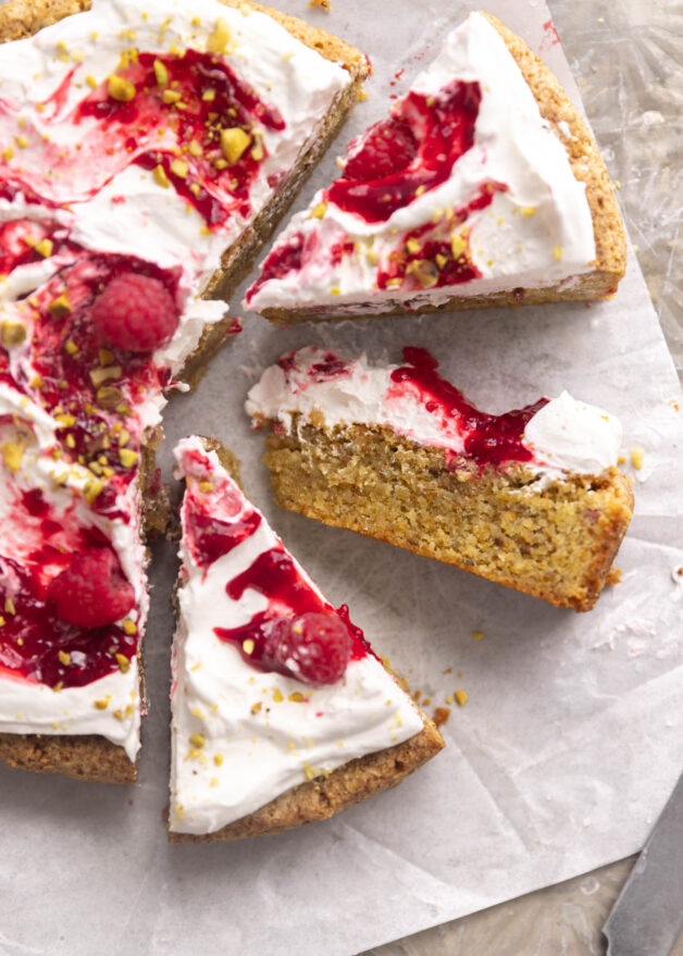 Raspberry Pistachio Olive Oil Cake - Broma Bakery